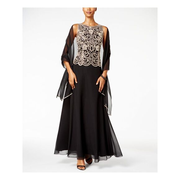 J Kara | Dresses | Nwt Jkara Womens Black Gown And Scarf Sleeveless ...